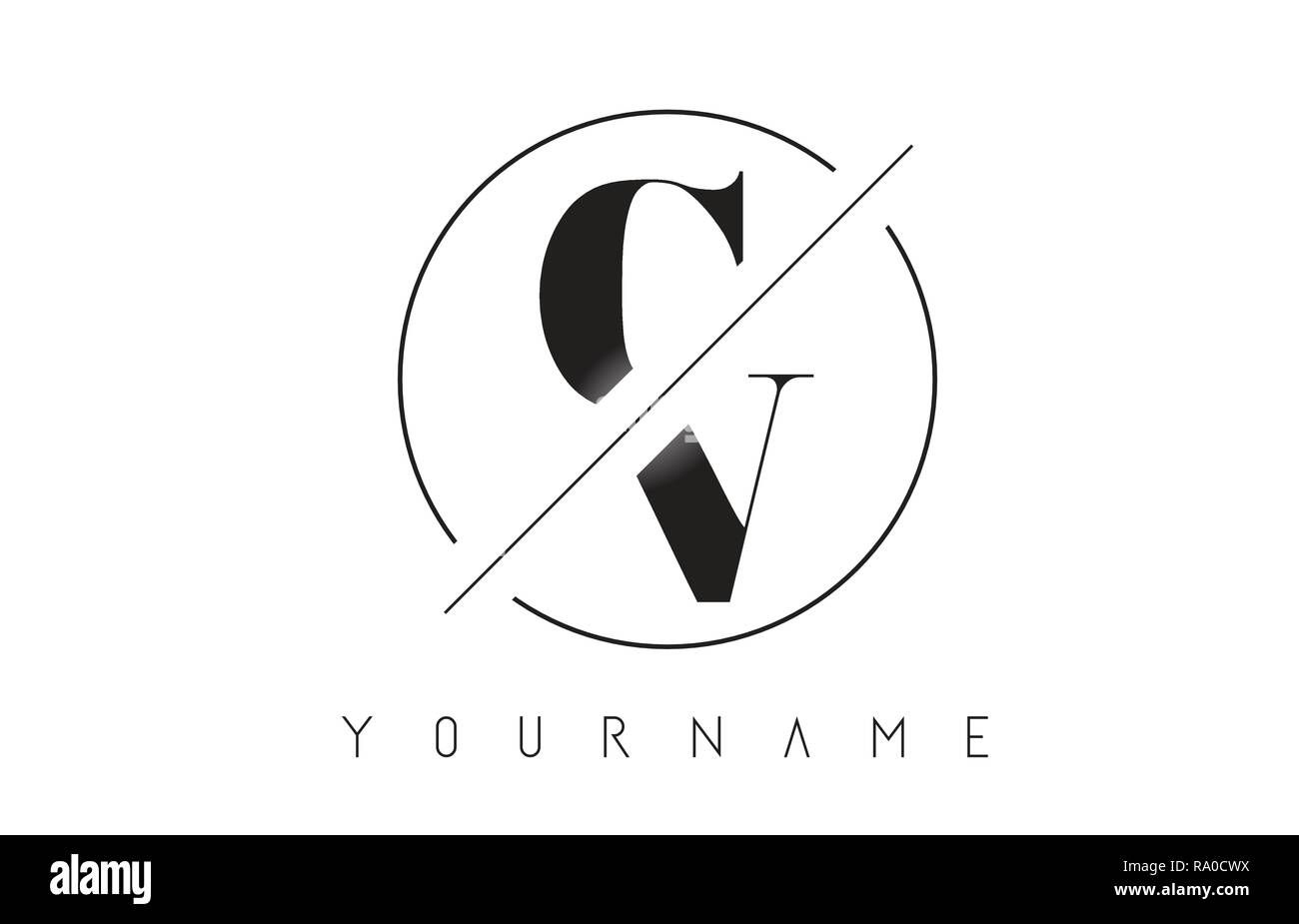 CV Letter Logo with Cutted and Intersected Design and Round Frame ...