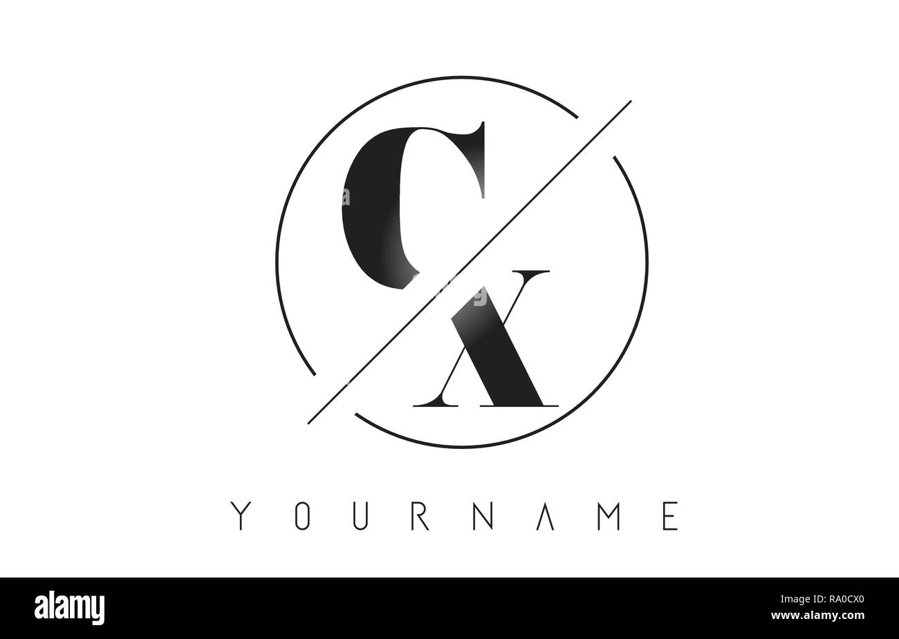 CX Letter Logo with Cutted and Intersected Design and Round Frame ...