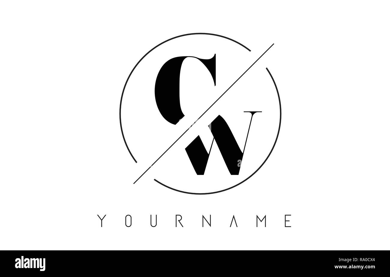 CW Letter Logo with Cutted and Intersected Design and Round Frame ...