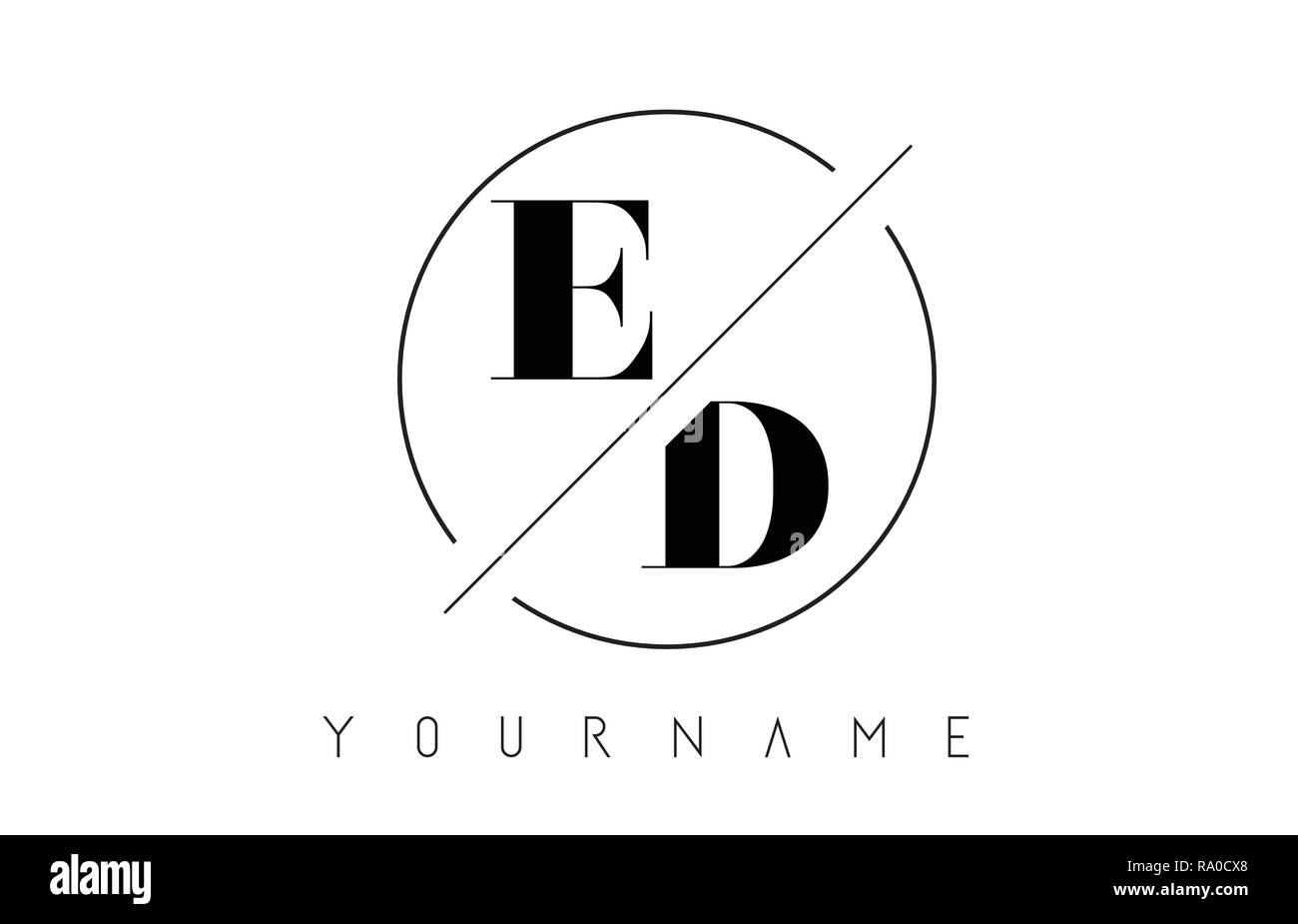 ED Letter Logo with Cutted and Intersected Design and Round Frame ...