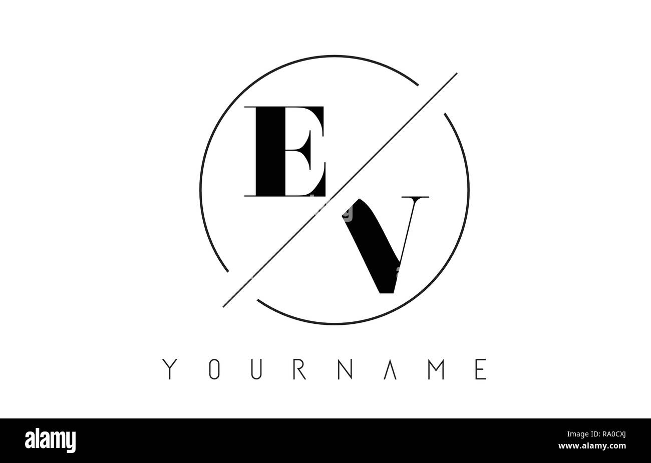 EV Letter Logo with Cutted and Intersected Design and Round Frame ...