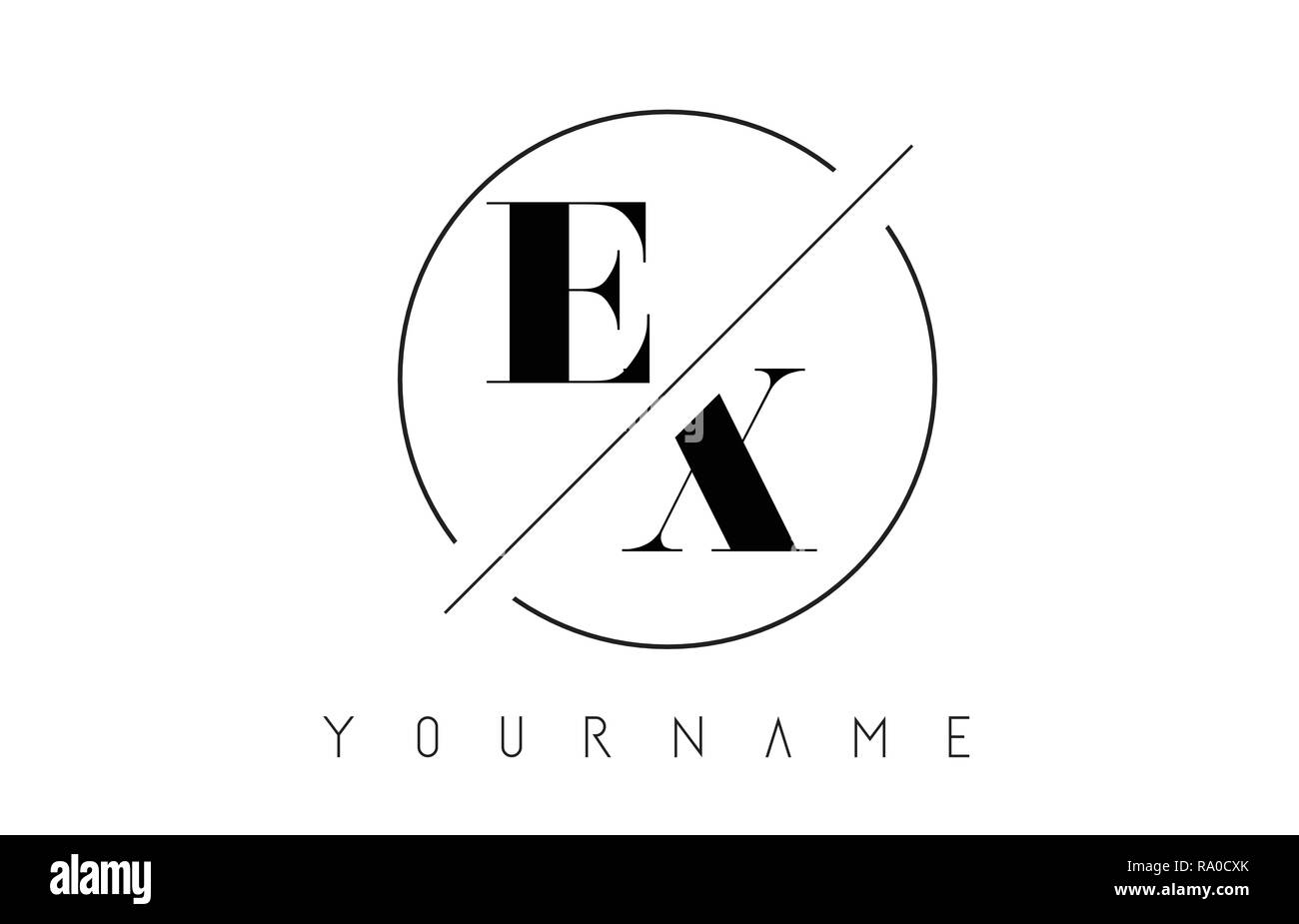 EX Letter Logo with Cutted and Intersected Design and Round Frame ...