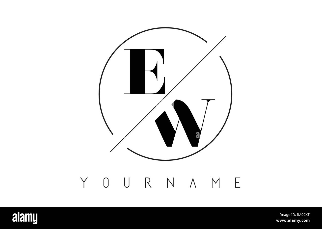 EW Letter Logo with Cutted and Intersected Design and Round Frame ...