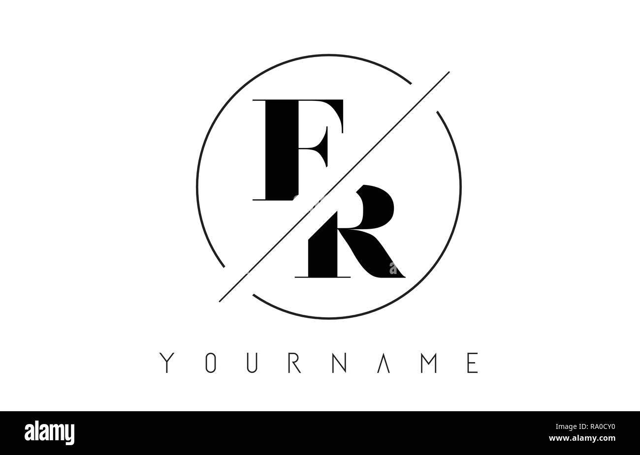 FR Letter Logo with Cutted and Intersected Design and Round Frame ...