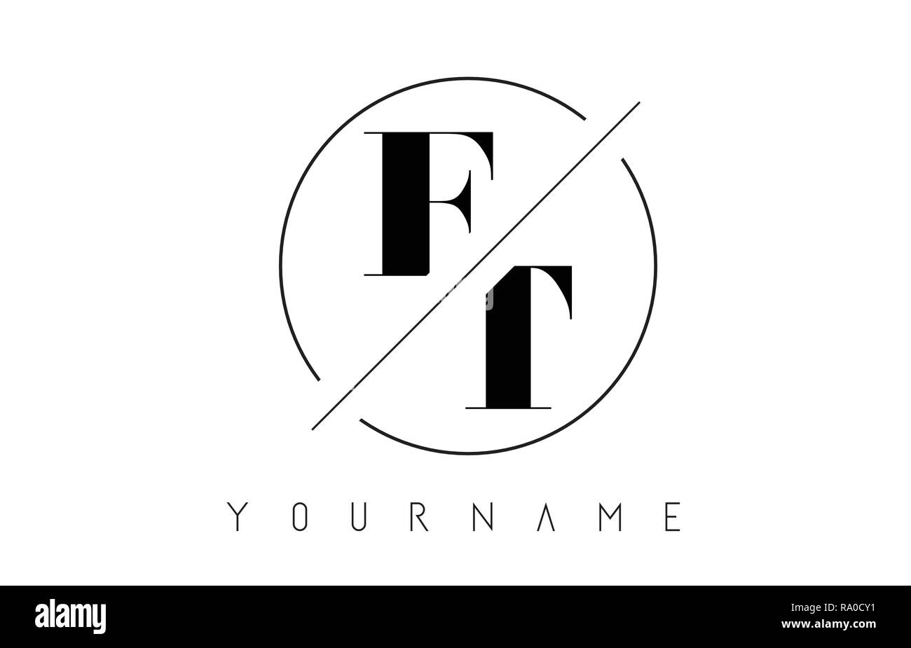 FT Letter Logo with Cutted and Intersected Design and Round Frame ...