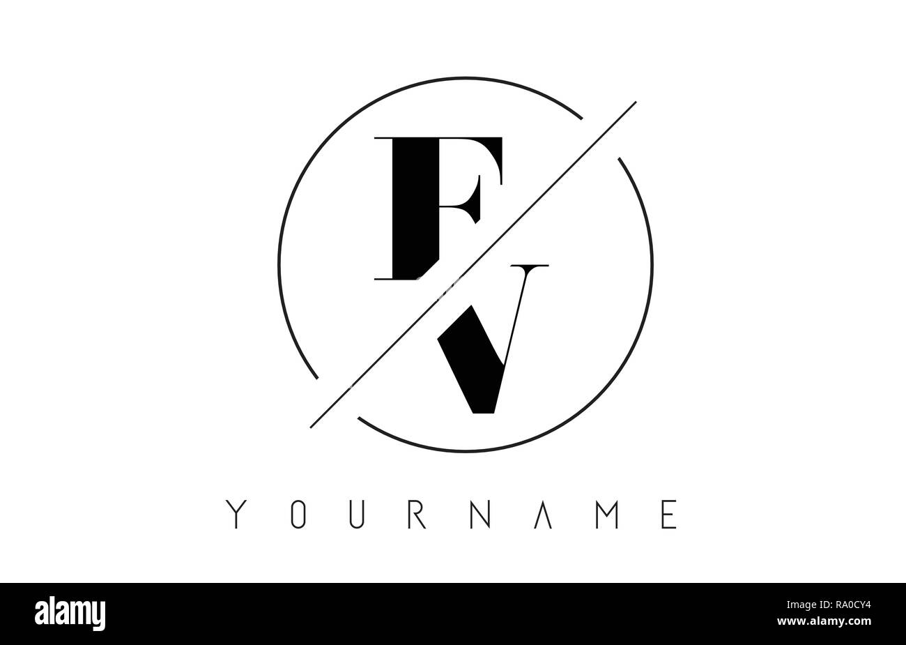 FV Letter Logo with Cutted and Intersected Design and Round Frame ...