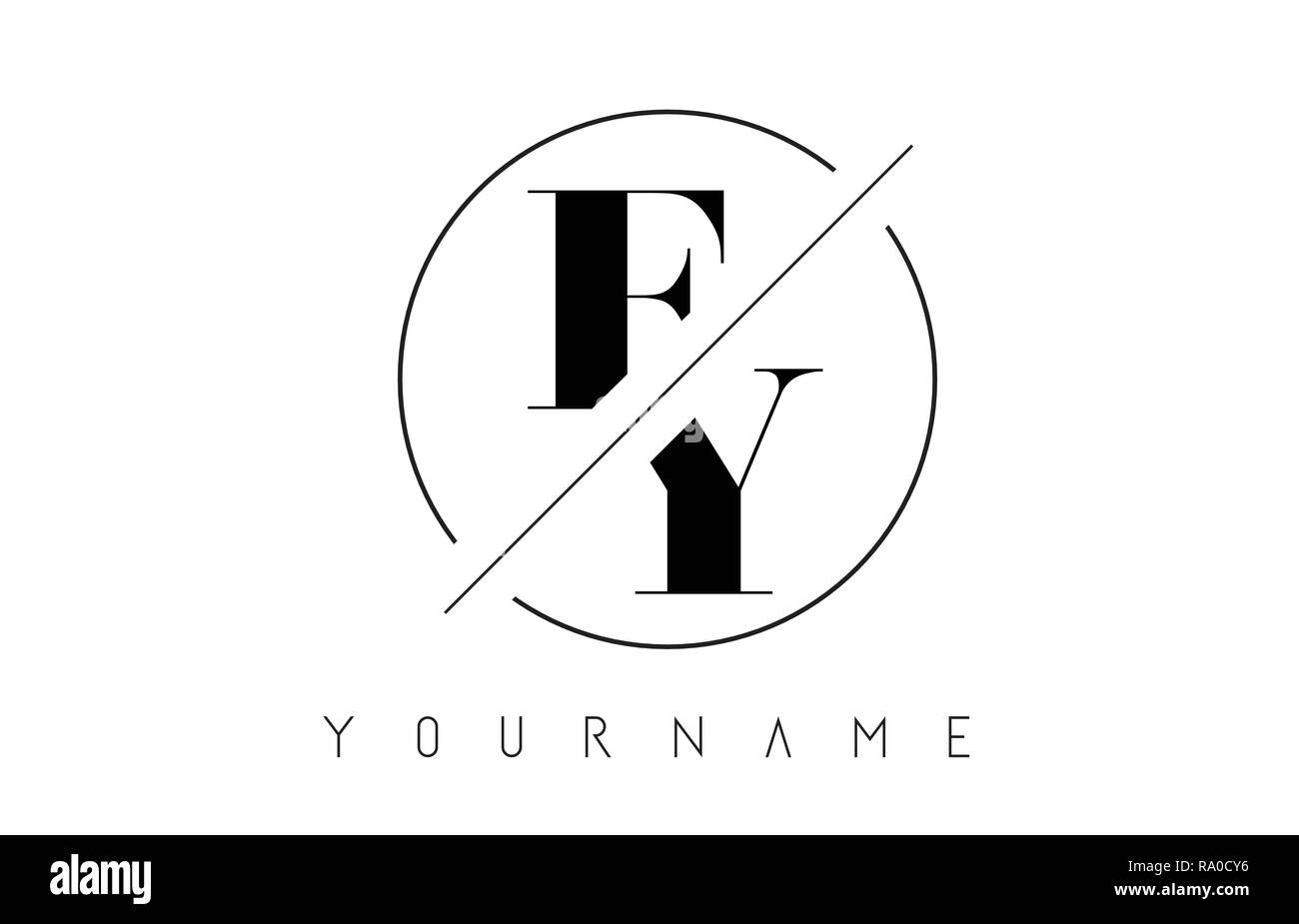 FY Letter Logo with Cutted and Intersected Design and Round Frame ...