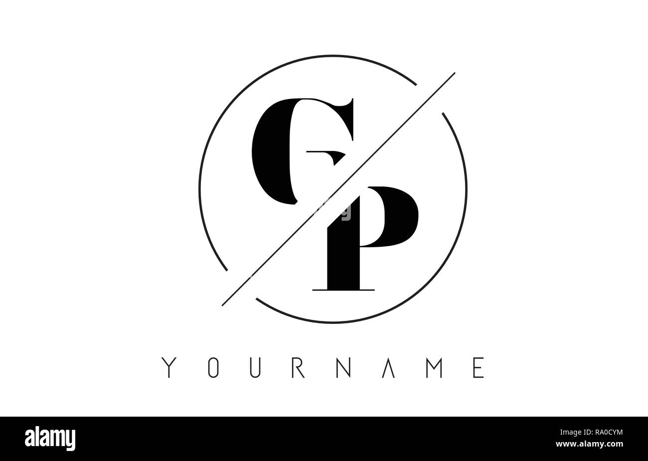 GP Letter Logo with Cutted and Intersected Design and Round Frame ...
