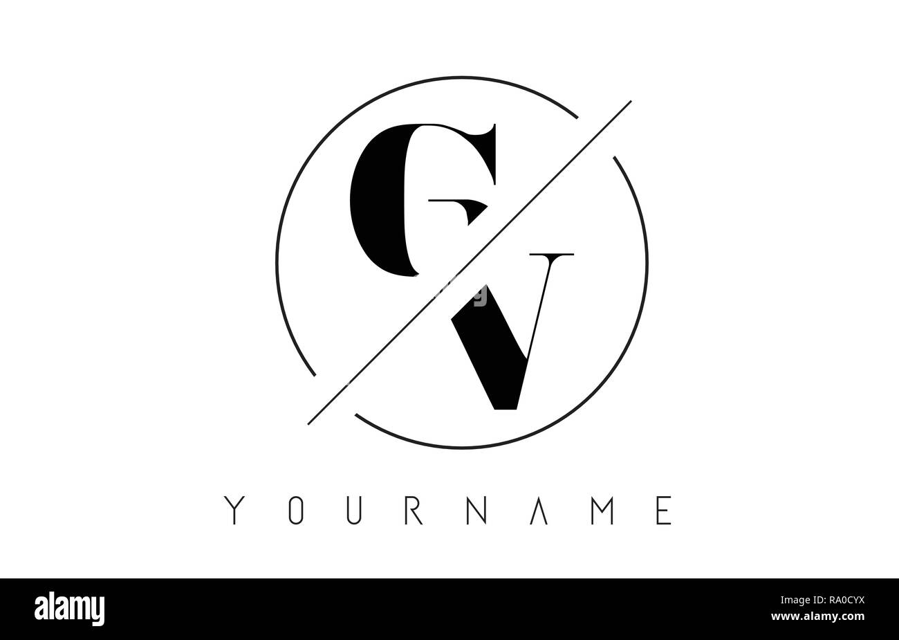 GV Letter Logo with Cutted and Intersected Design and Round Frame ...