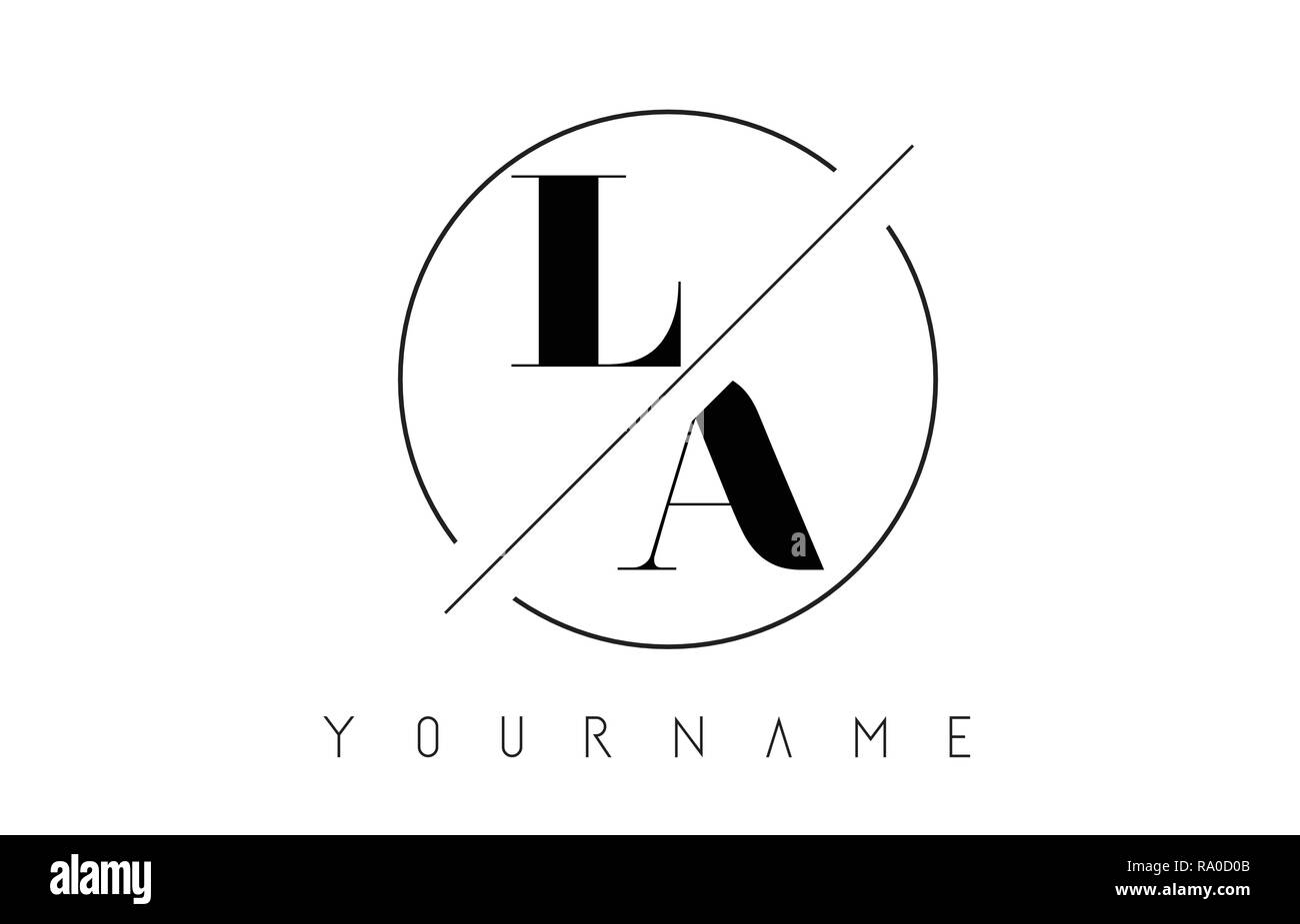 LA Letter Logo with Cutted and Intersected Design and Round Frame ...