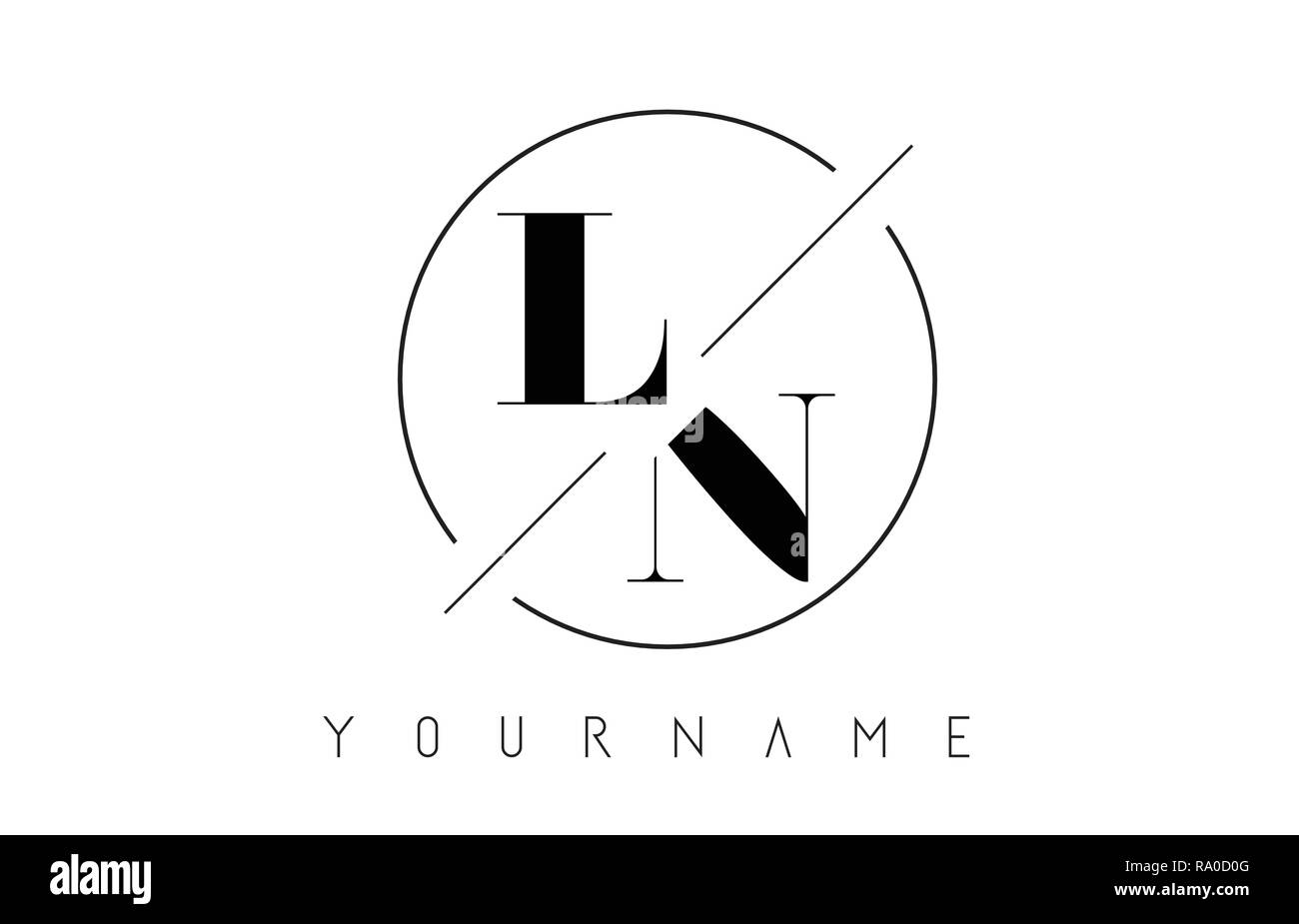 LN Letter Logo with Cutted and Intersected Design and Round Frame ...