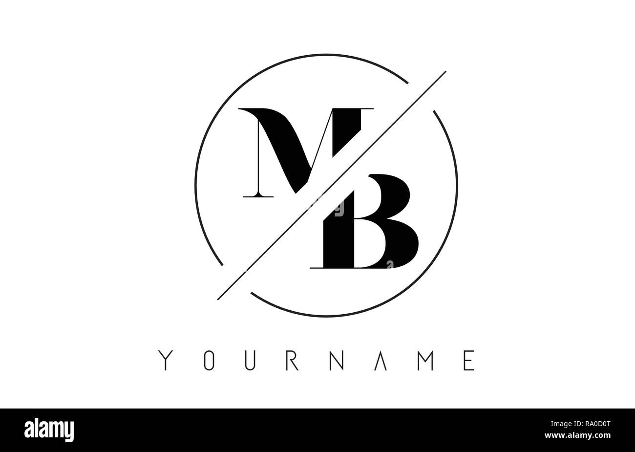 MB Letter Logo with Cutted and Intersected Design and Round Frame ...