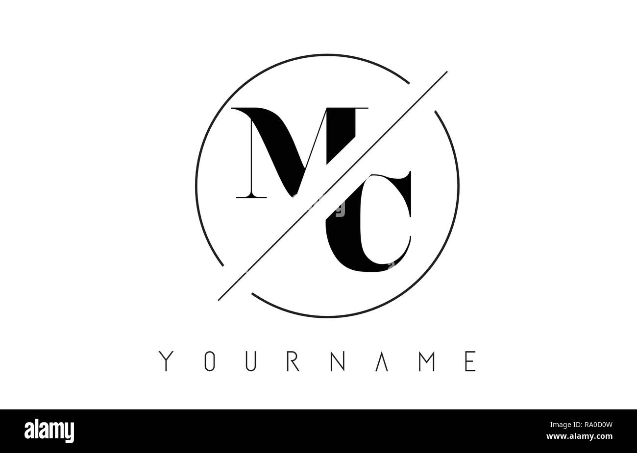MC Letter Logo with Cutted and Intersected Design and Round Frame ...