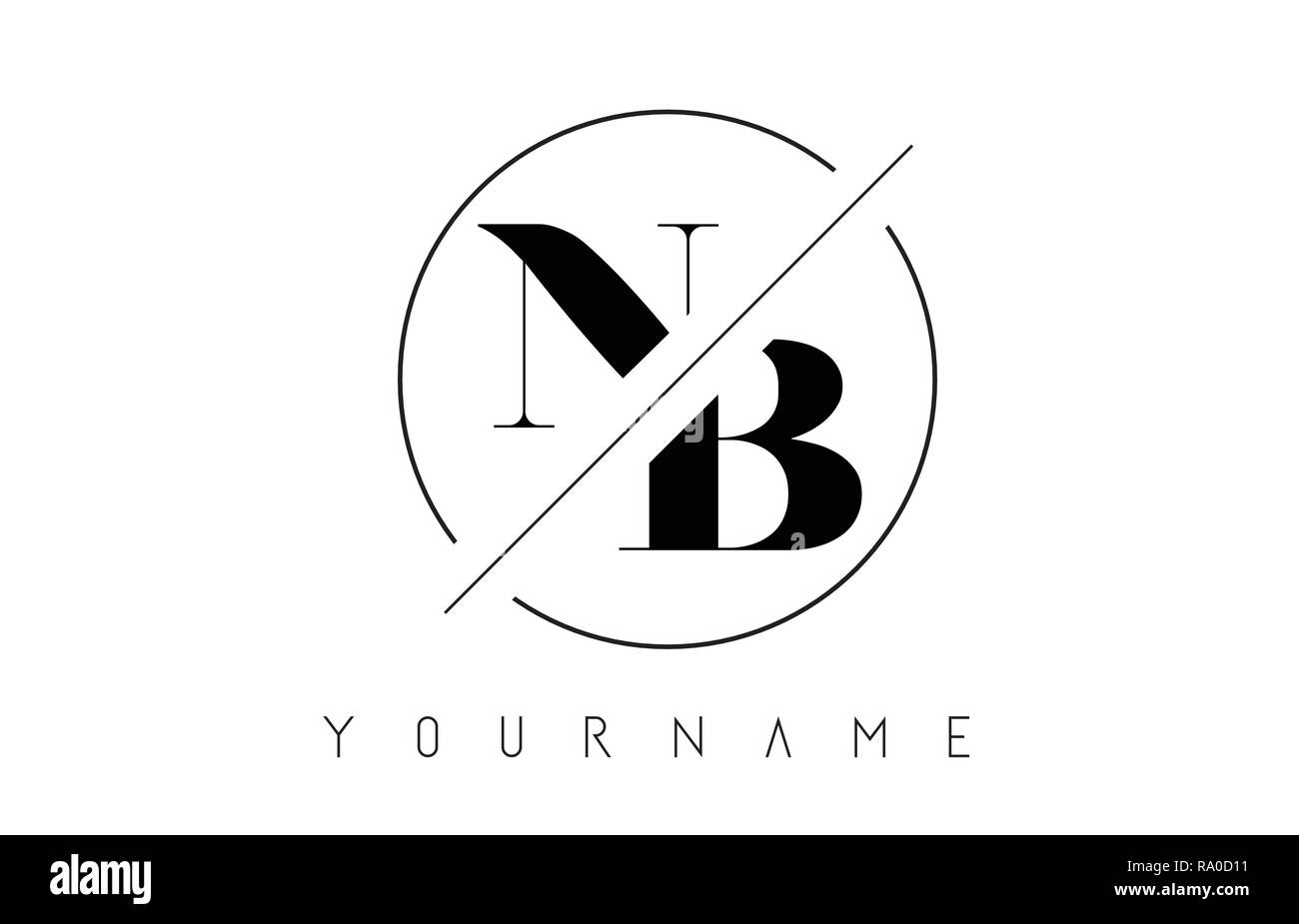 NB Letter Logo with Cutted and Intersected Design and Round Frame ...