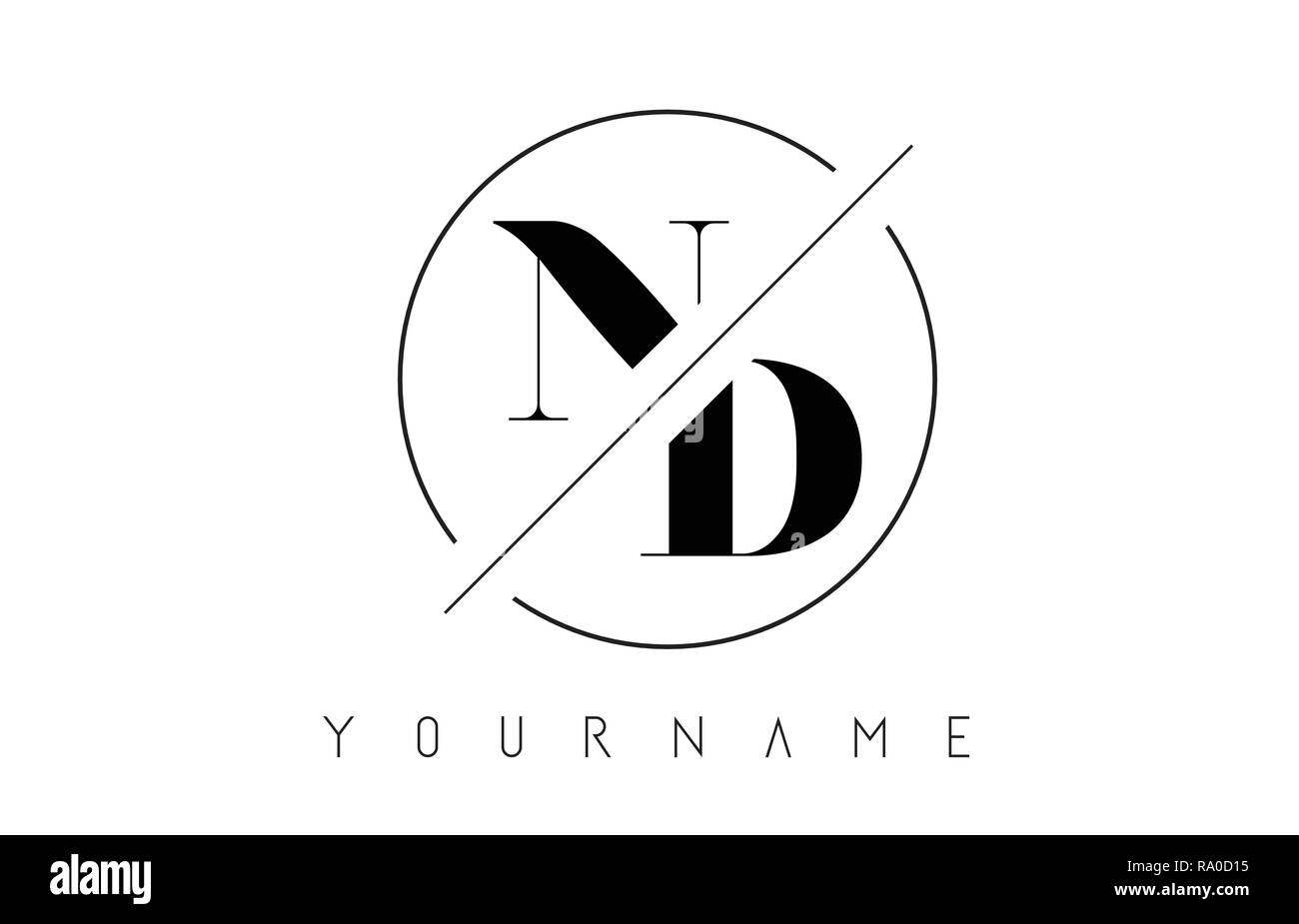 ND Letter Logo with Cutted and Intersected Design and Round Frame ...