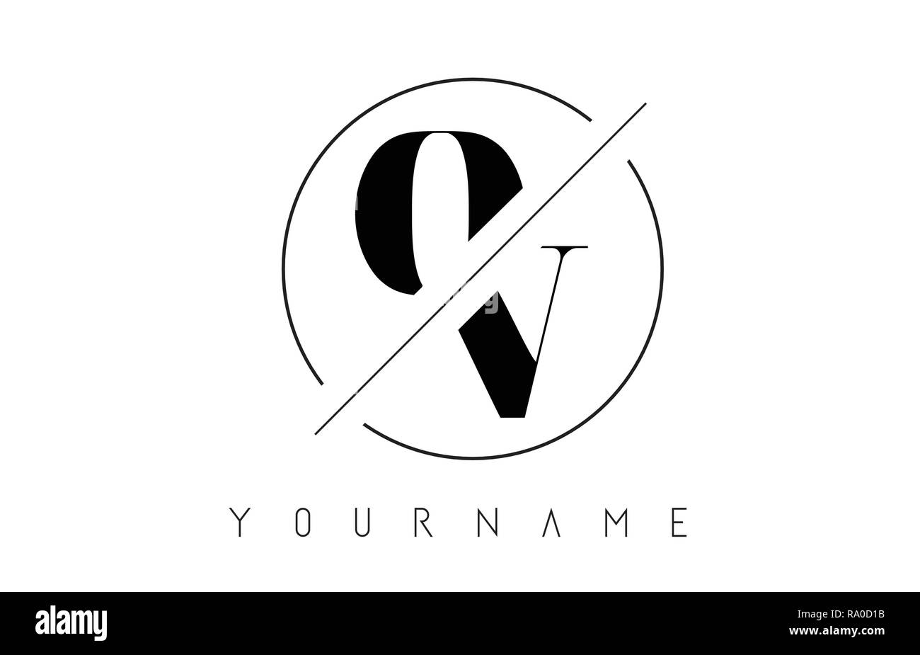 OV Letter Logo with Cutted and Intersected Design and Round Frame ...