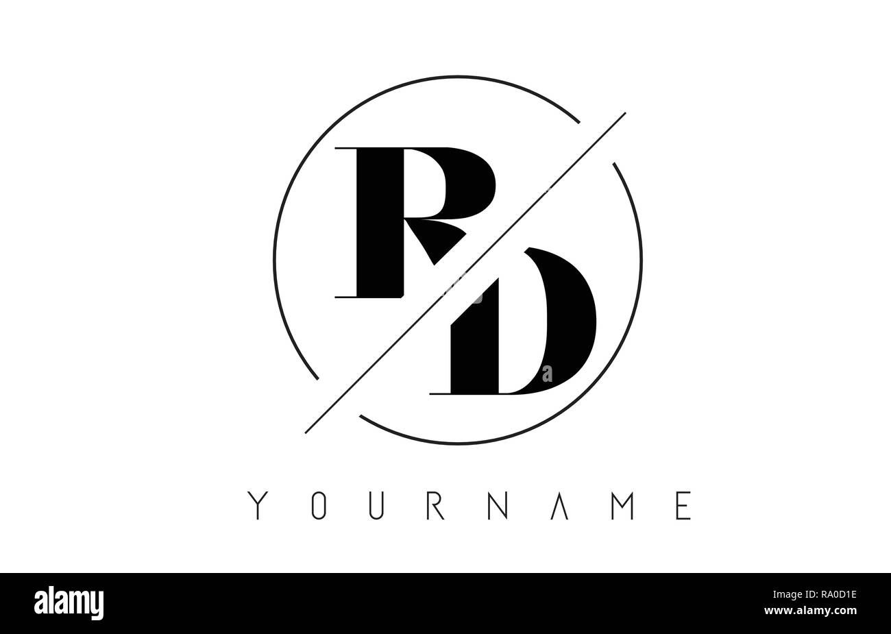 RD Letter Logo with Cutted and Intersected Design and Round Frame ...