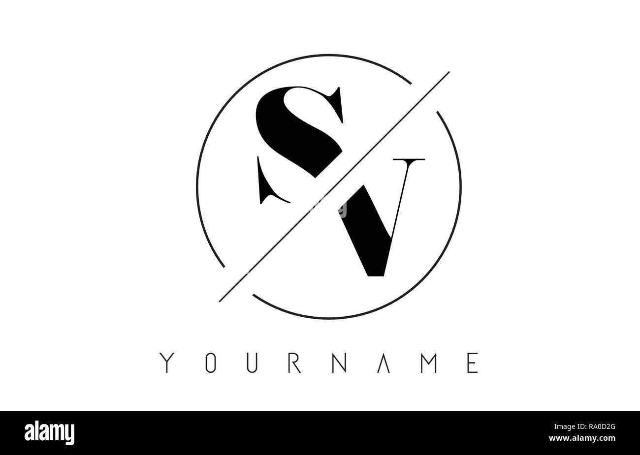 SV Letter Logo with Cutted and Intersected Design and Round Frame ...