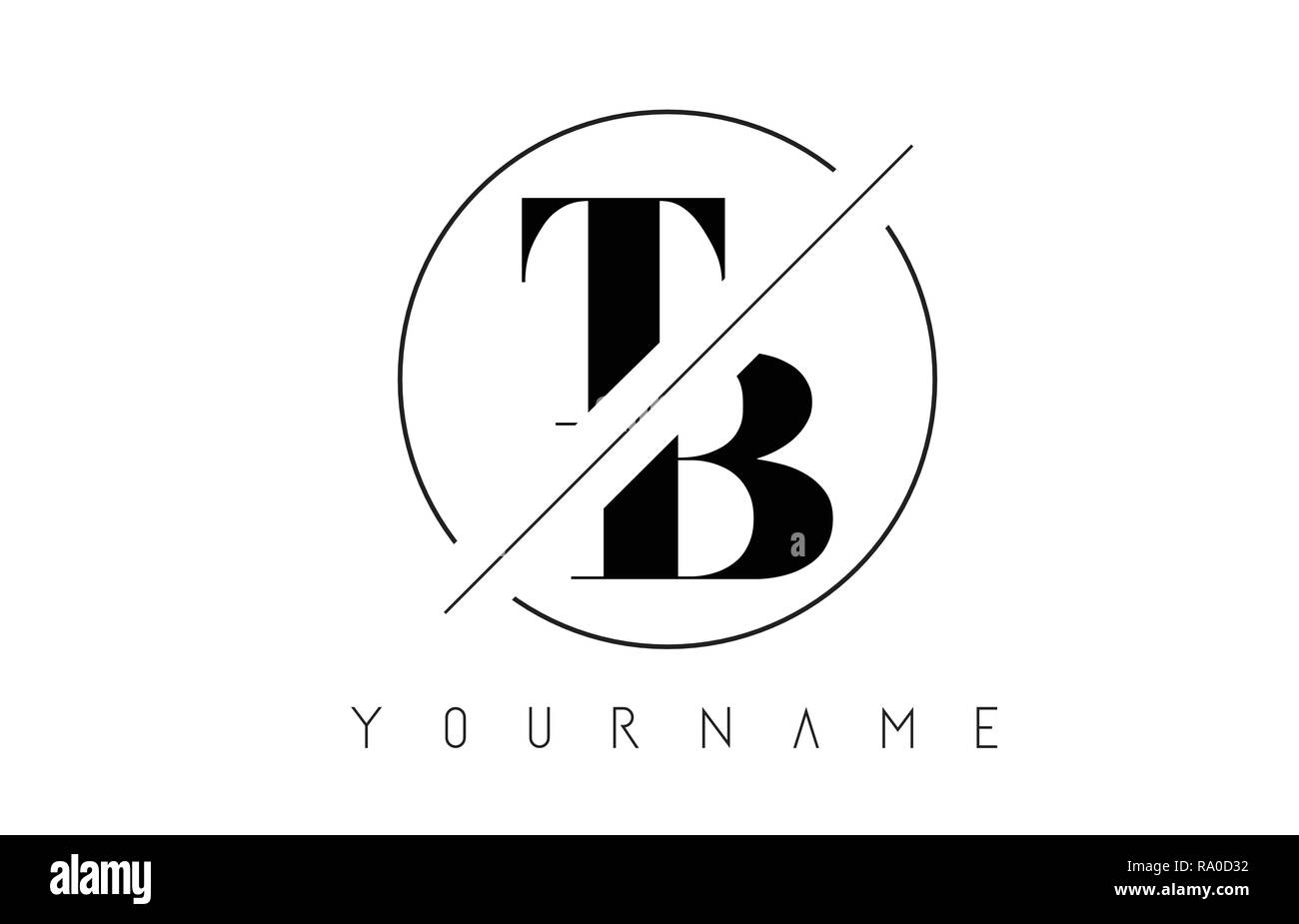 TB Letter Logo with Cutted and Intersected Design and Round Frame ...