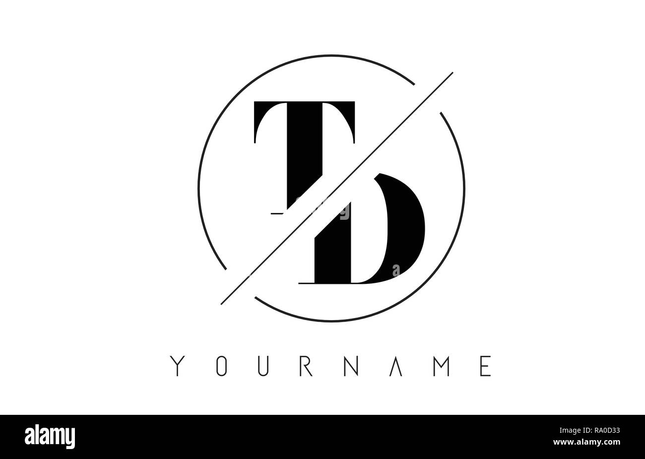 TD Letter Logo with Cutted and Intersected Design and Round Frame ...