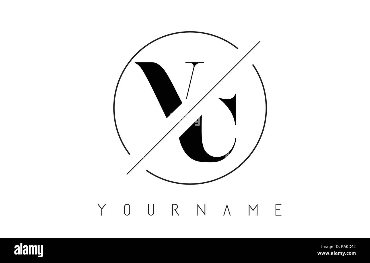 VC Letter Logo with Cutted and Intersected Design and Round Frame ...