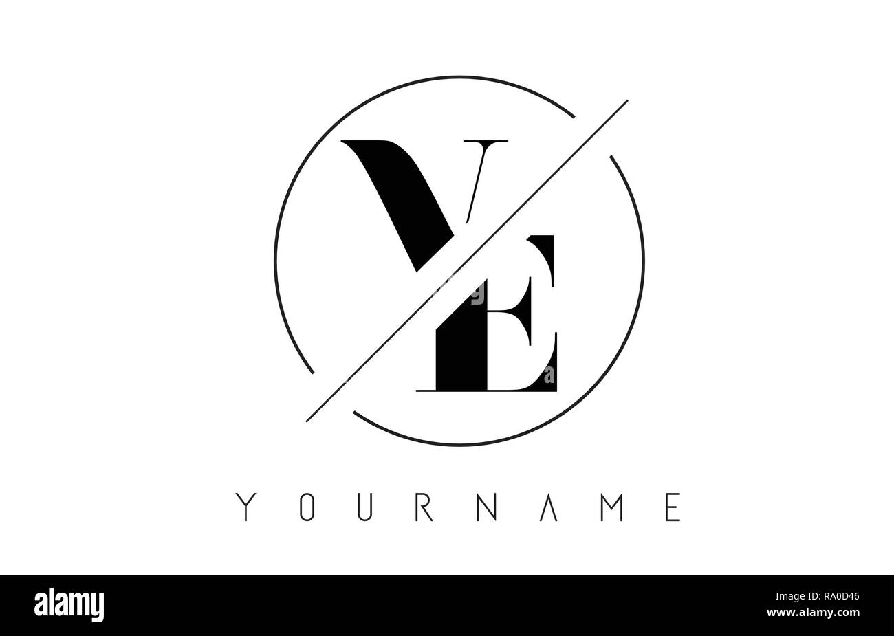 VE Letter Logo with Cutted and Intersected Design and Round Frame ...
