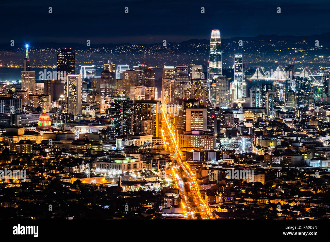 Night view of the Financial District, San Francisco, California Stock ...