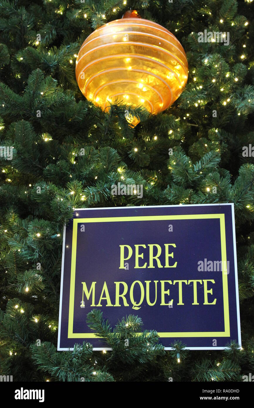 Decorated Christmas tree with the festive Pete Marquette rail line logo ...