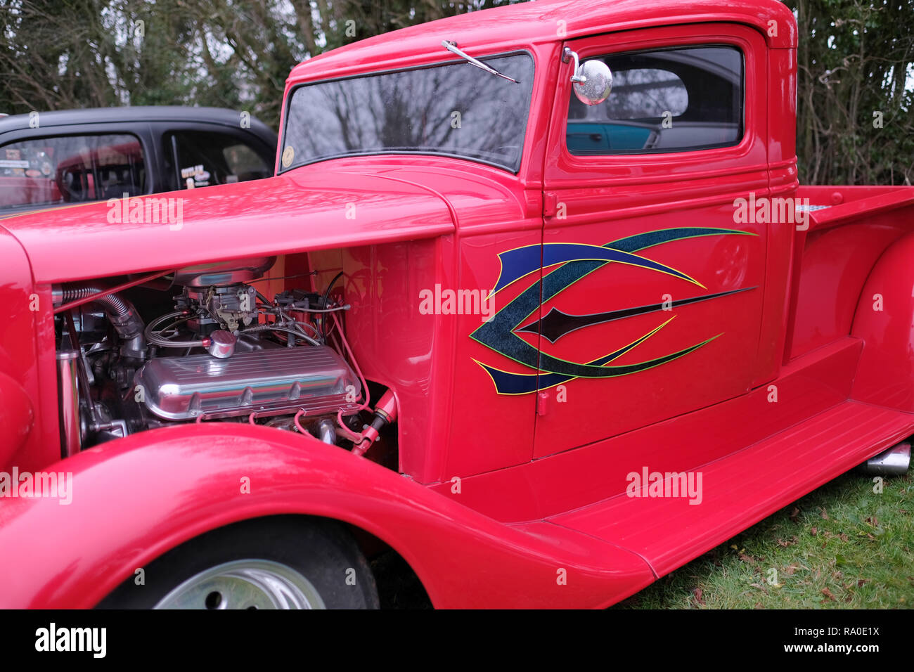 December 2018 - Red Ford V8 Hot rod truck at the Redhill classic car ...