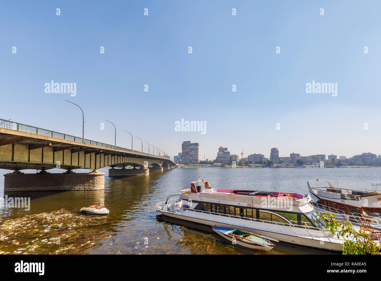 Cairo University Bridge spanning the River Nile in Giza, Cairo, Egypt ...