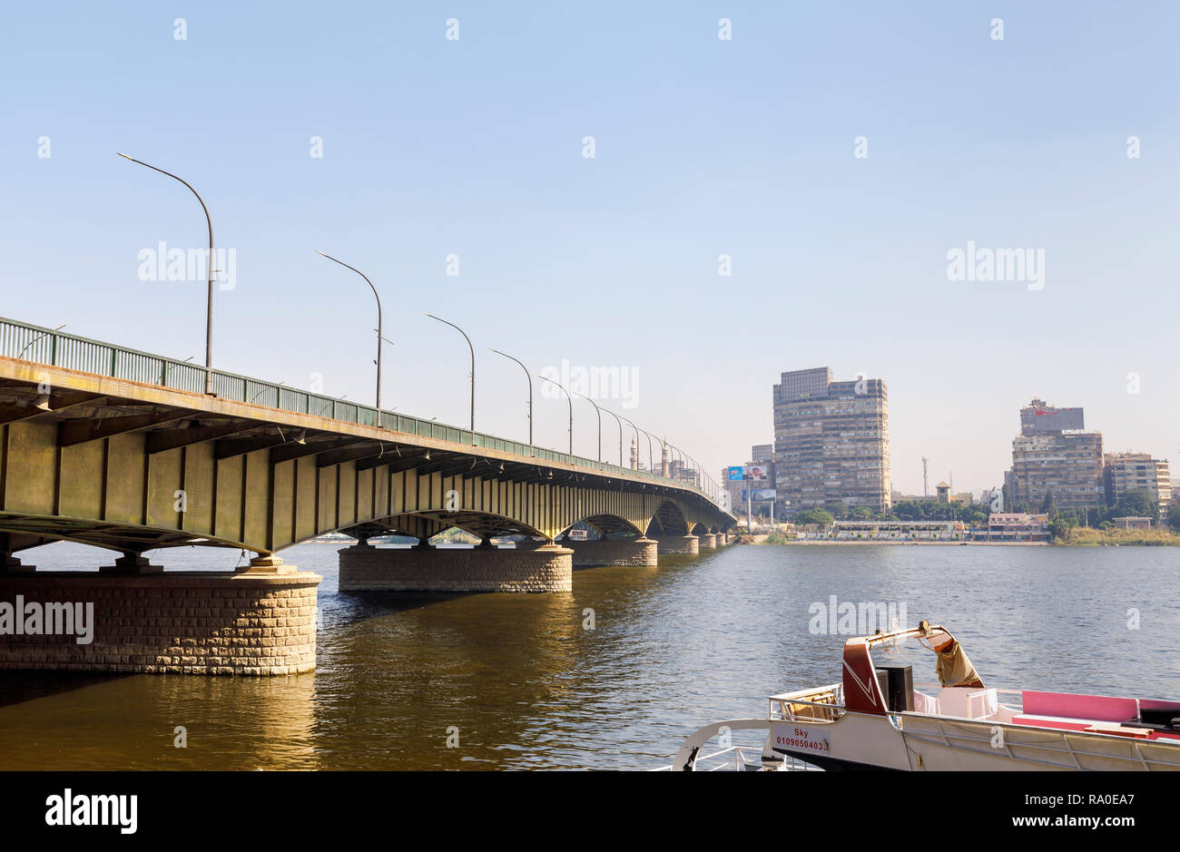 Cairo University Bridge spanning the River Nile in Giza, Cairo, Egypt ...