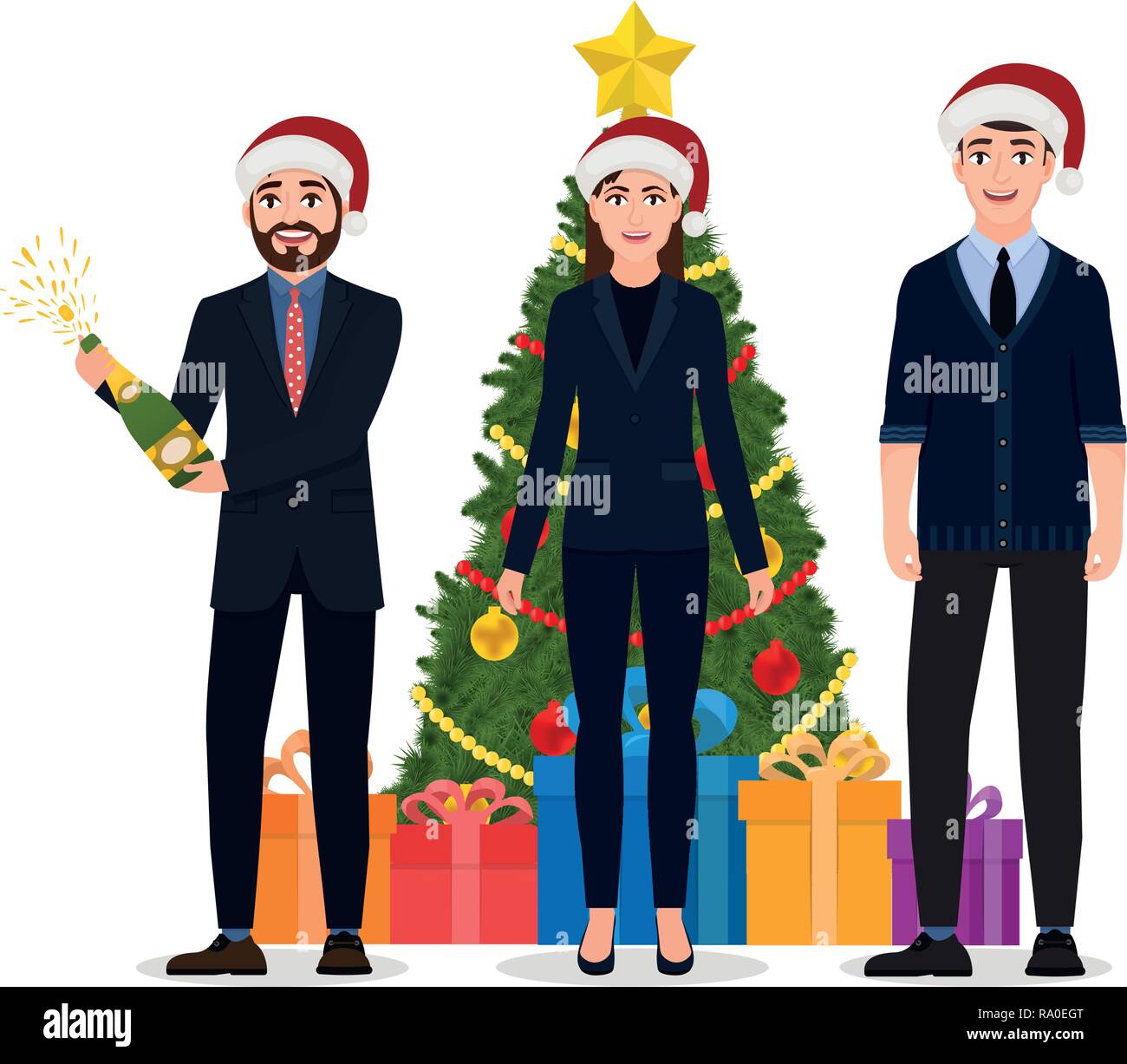 Couple near christmas tree Stock Vector Images - Alamy