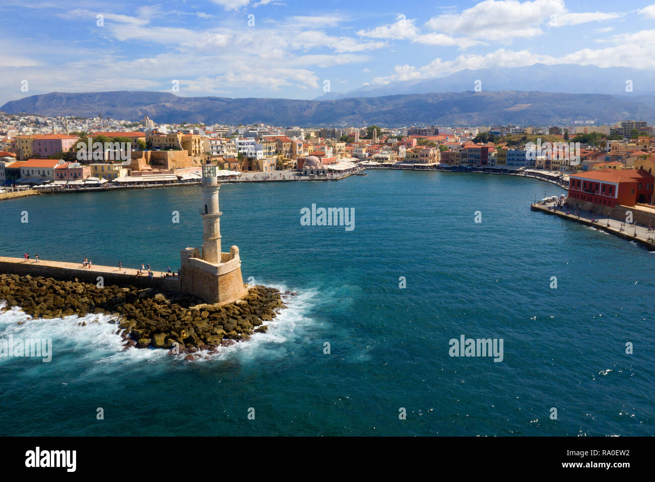Panoramic aerial view from above of the city of Chania, Crete island ...