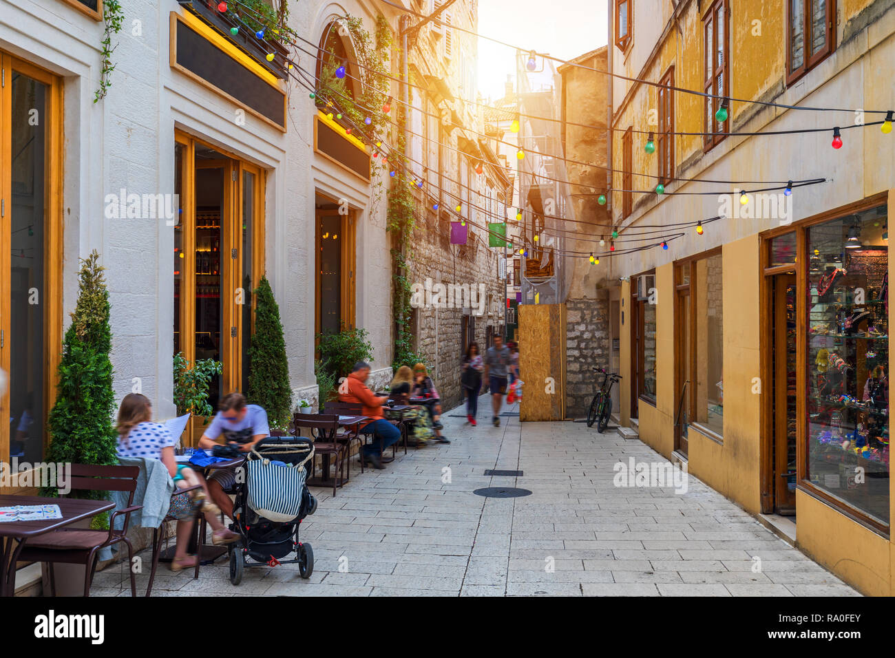 Street in Split historical center, Croatia. Beautiful square of the old ...