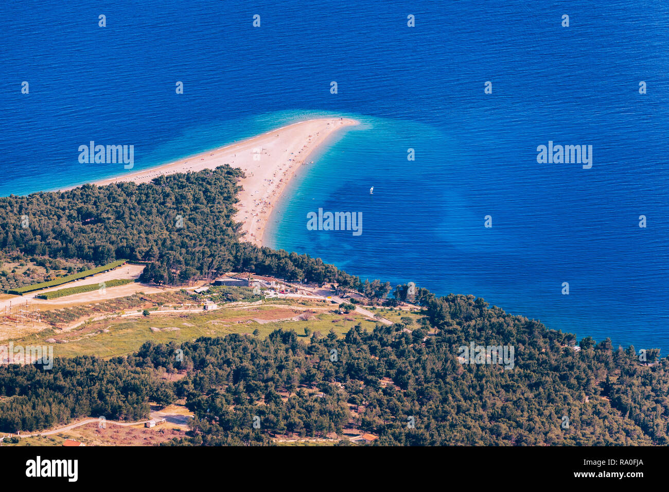 Beautiful panorama of famous Adriatic beach Zlatni Rat (Golden Cape or ...