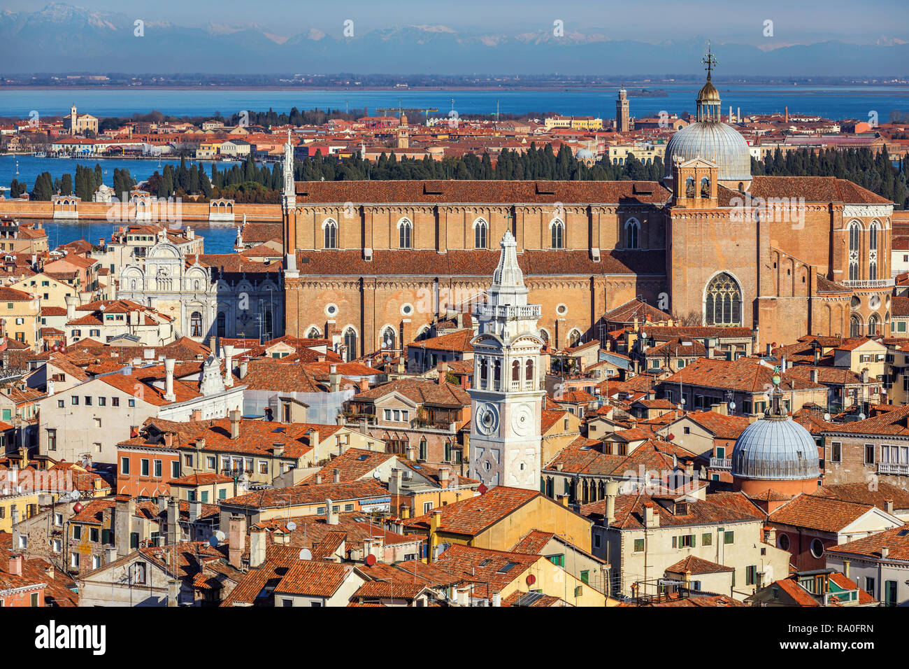 Venice panoramic aerial view with red roofs, Veneto, Italy. Aerial view ...