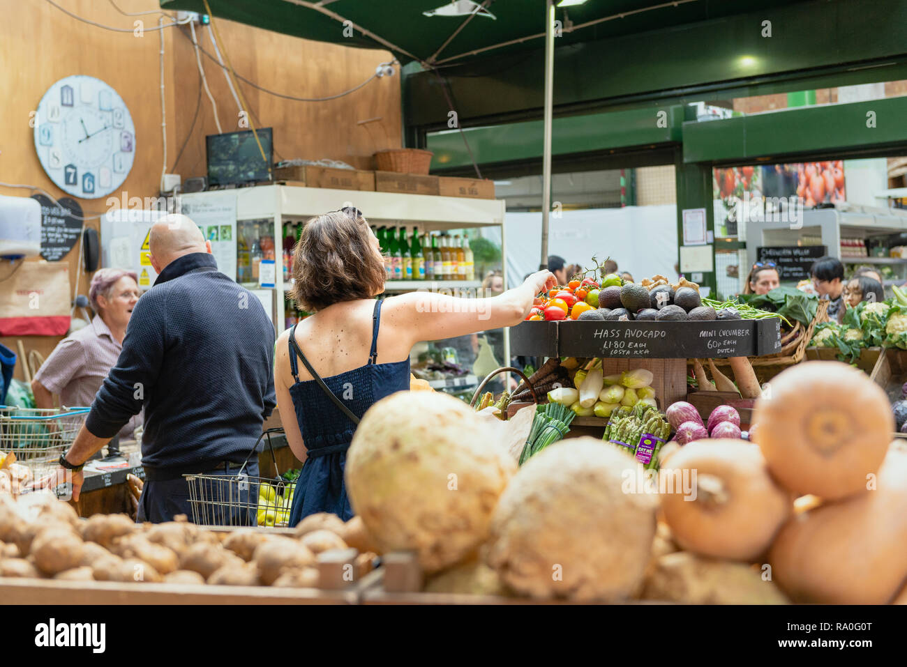 Produce stall with fresh vegetables at Borough Market, London Stock ...