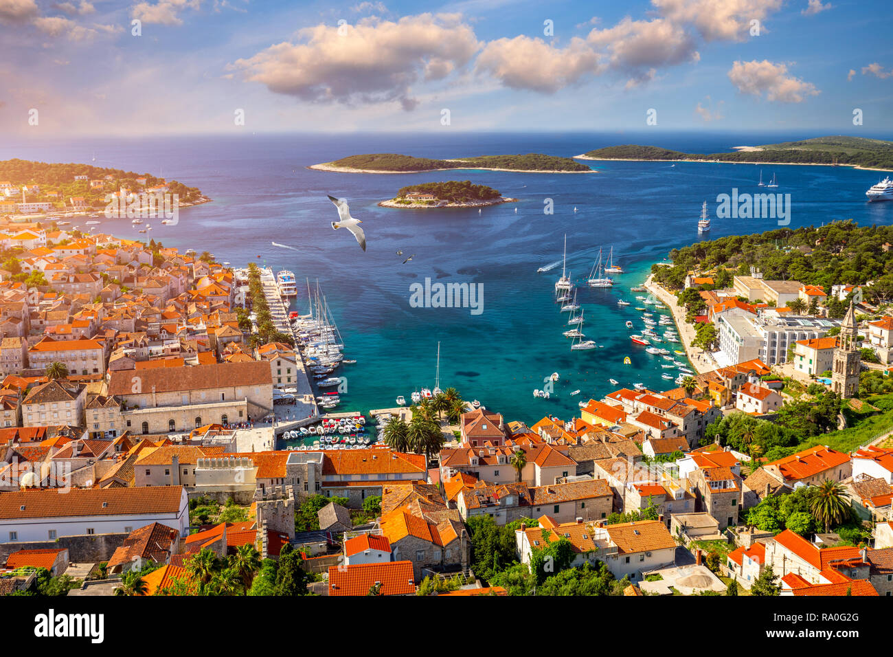 Amazing historic town of Hvar aerial view, Dalmatia, Croatia. Island of ...
