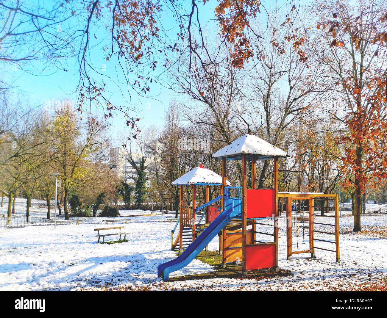 playground in winter nobody background Stock Photo - Alamy