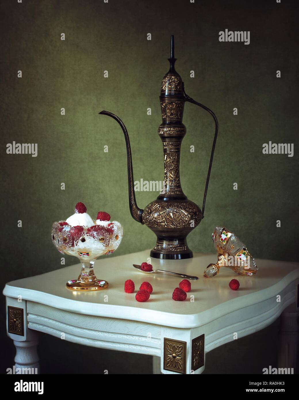 Still life with orient jug and ice cream Stock Photo - Alamy