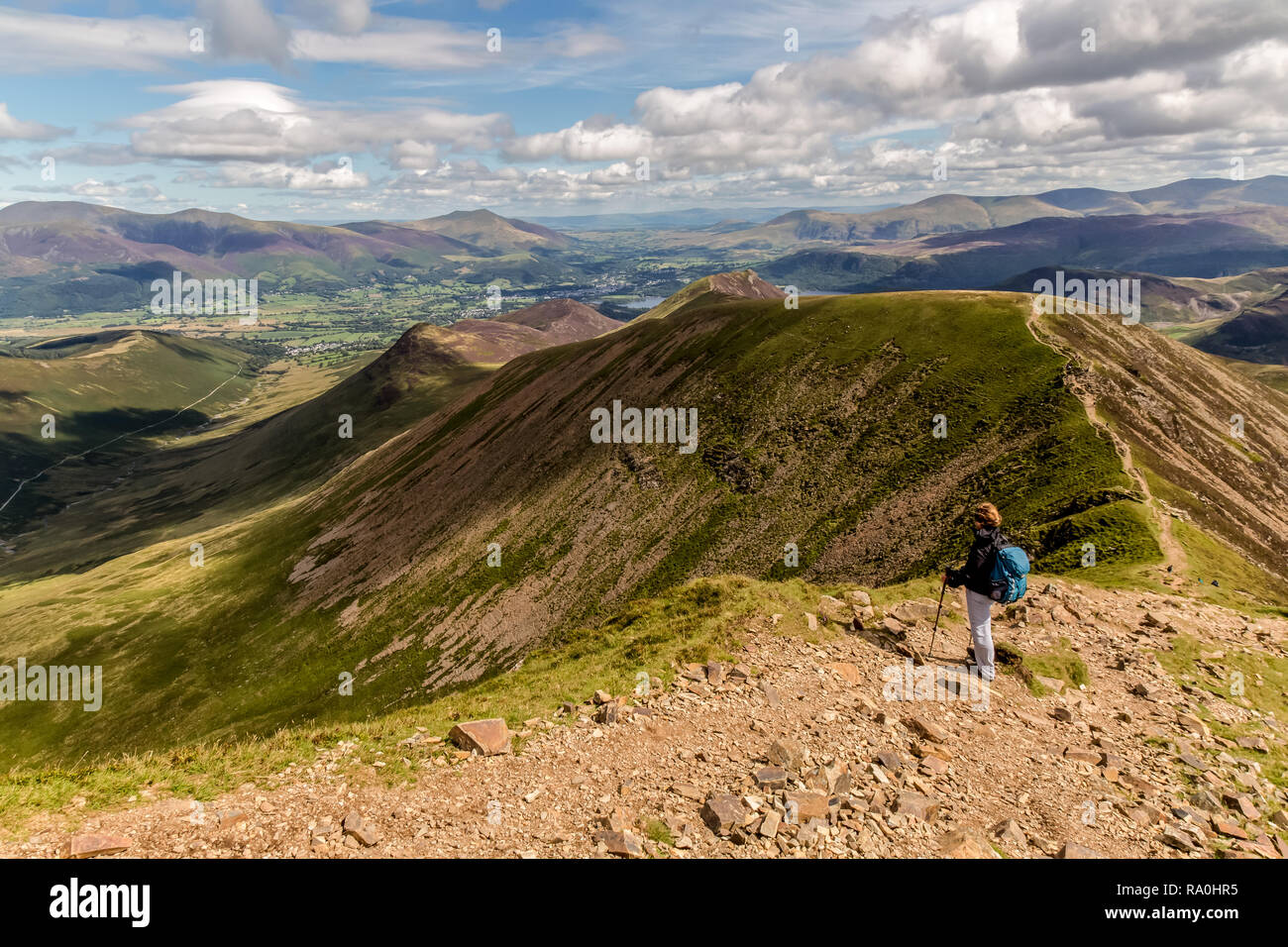 Female hiker on the Coledale Horseshoe Trail in the Lake District ...