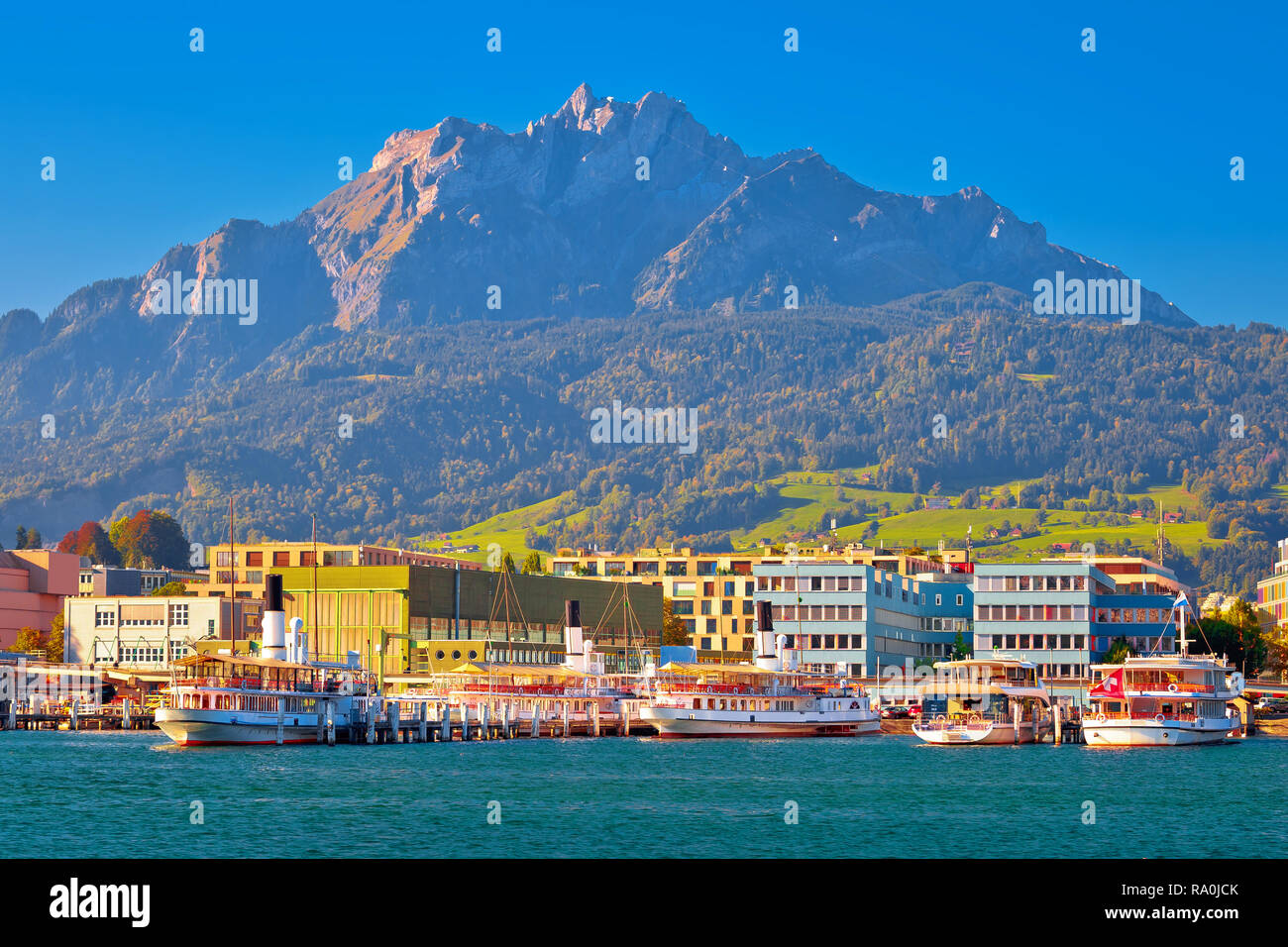 City of Luzern and Pilatus mountain view from lake, landscape of ...