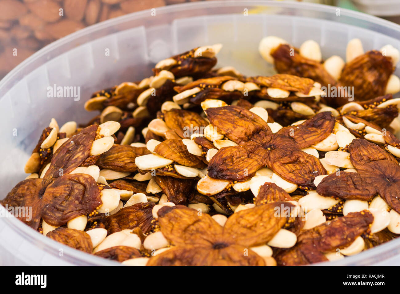 traditional fig stars, the fig is cut up and almonds are inserted Stock ...