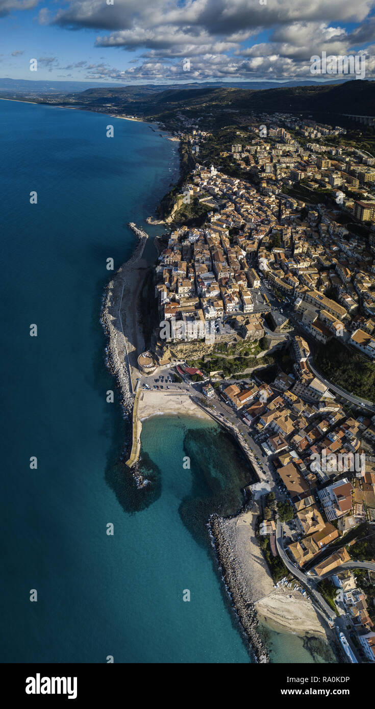 Aerial view of Pizzo Calabro, pier, castle, Calabria, tourism Italy ...