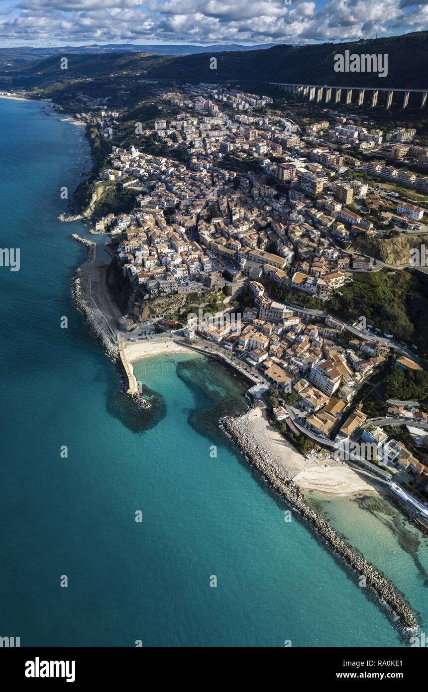 Aerial view of Pizzo Calabro, pier, castle, Calabria, tourism Italy ...