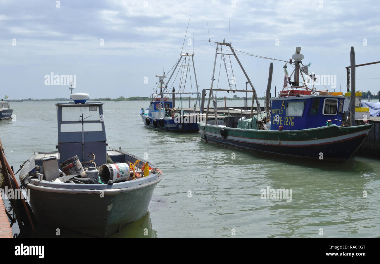 Fishing boats on Burano, an island in the Venetian lagoon, Italy Stock ...