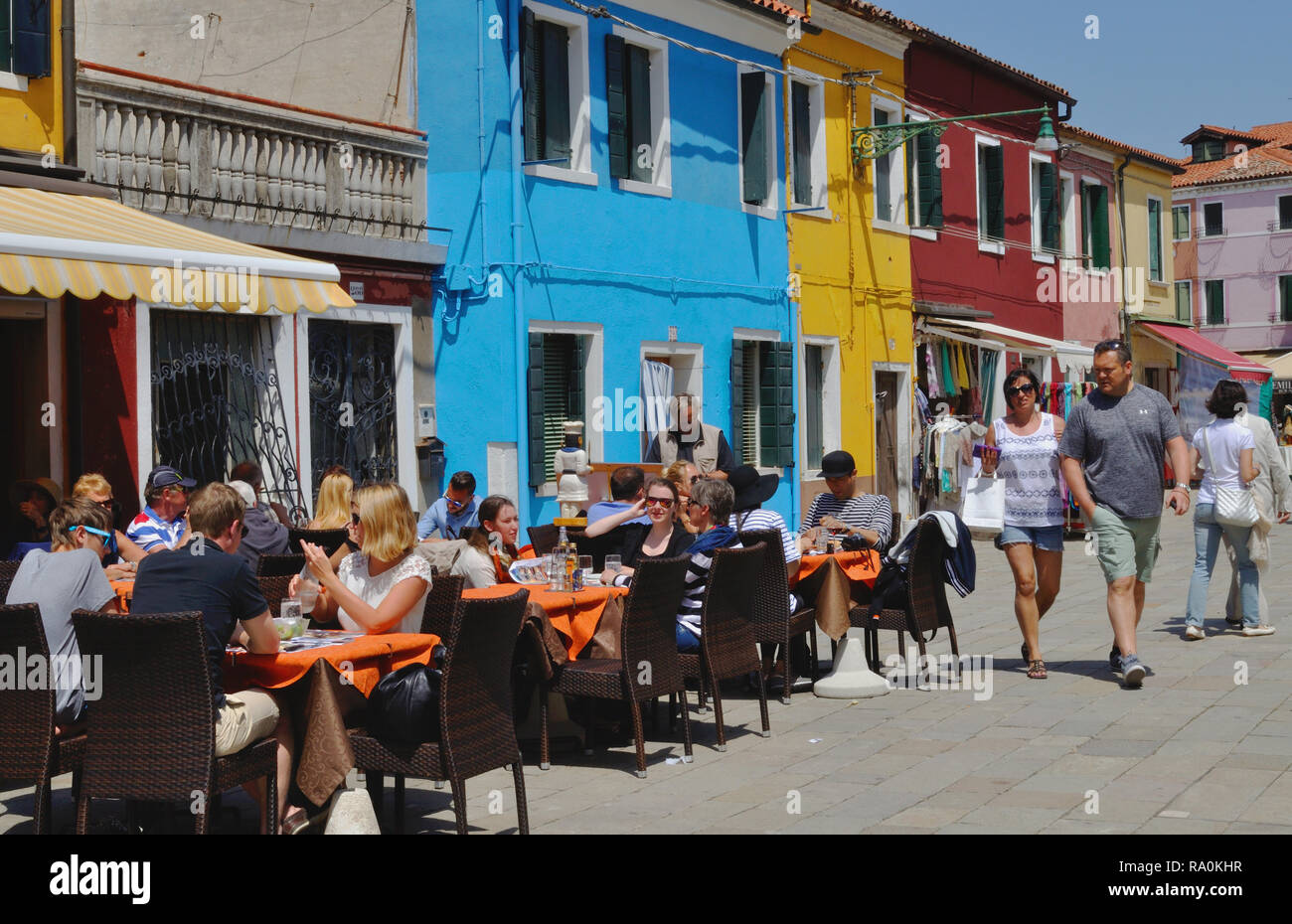 Cafe/restaurant with outside tables on Burano, an island in the ...