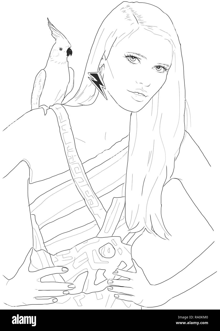 fashion illustration woman or girl with bird, lara stone Stock Photo ...