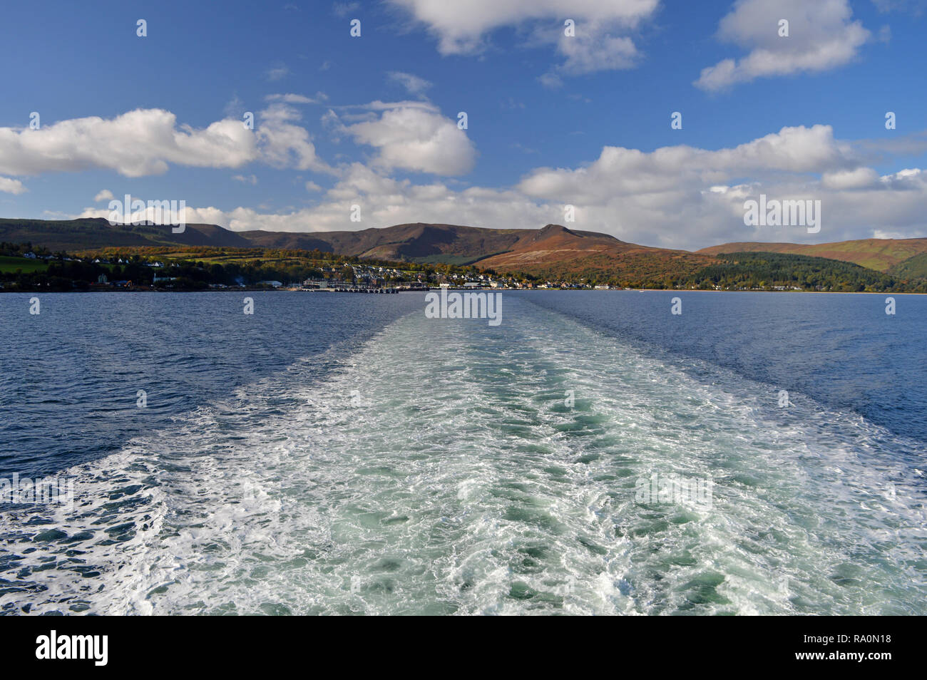 Views from ferry leaving Brodick harbour on Isle of Arran Stock Photo ...