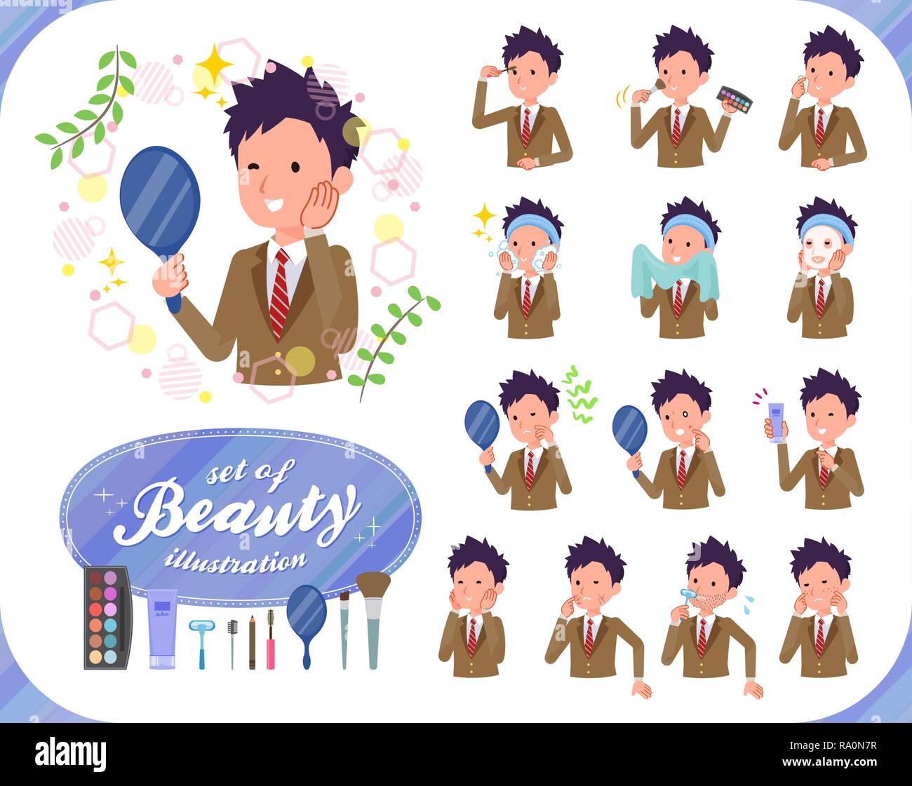 A set of school boy on beauty.There are various actions such as skin ...